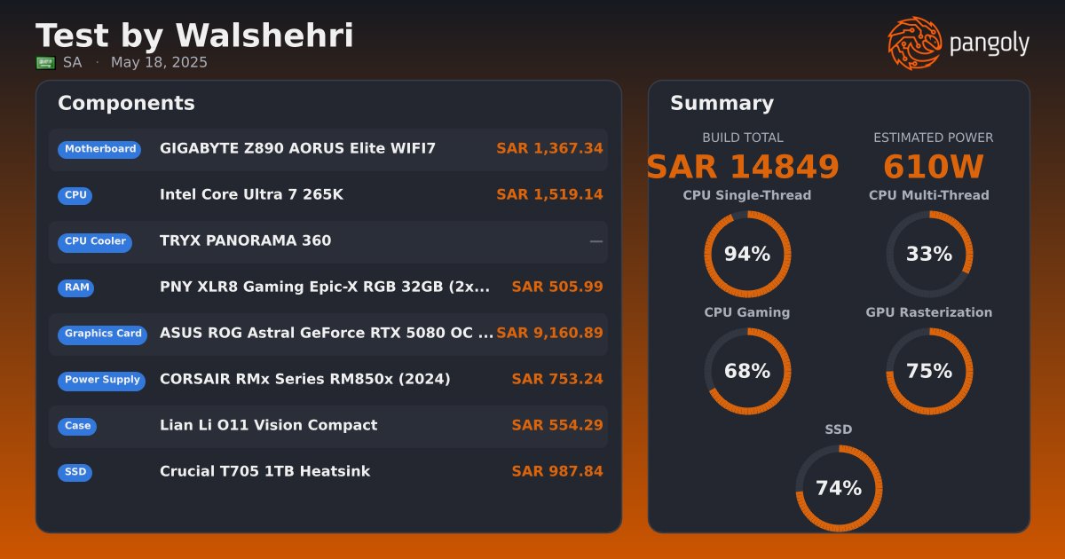 Test by Walshehri - Intel Core Ultra 7 265K, Lian Li O11 Vision Compact ...
