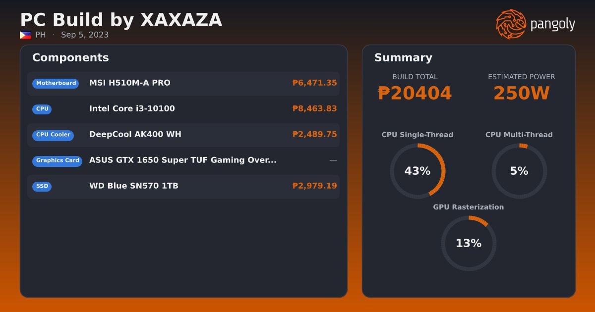 Custom by XAXAZA - Intel Core i3-10100, ASUS GTX 1650 Super TUF Gaming ...
